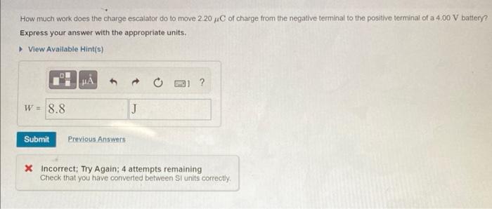 Solved How much work does the charge escalator do to move | Chegg.com