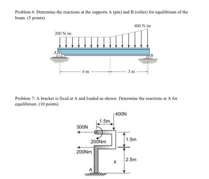 Solved Problem 6: Determine the reactions at the supports A | Chegg.com