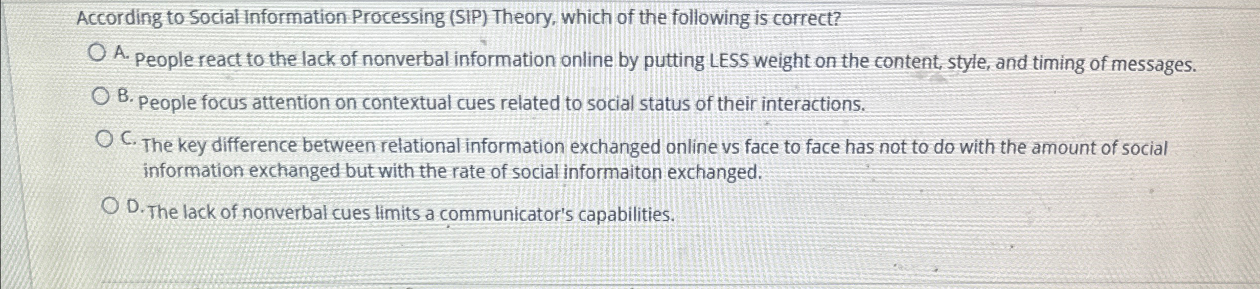 Solved According to Social Information Processing (SIP) | Chegg.com