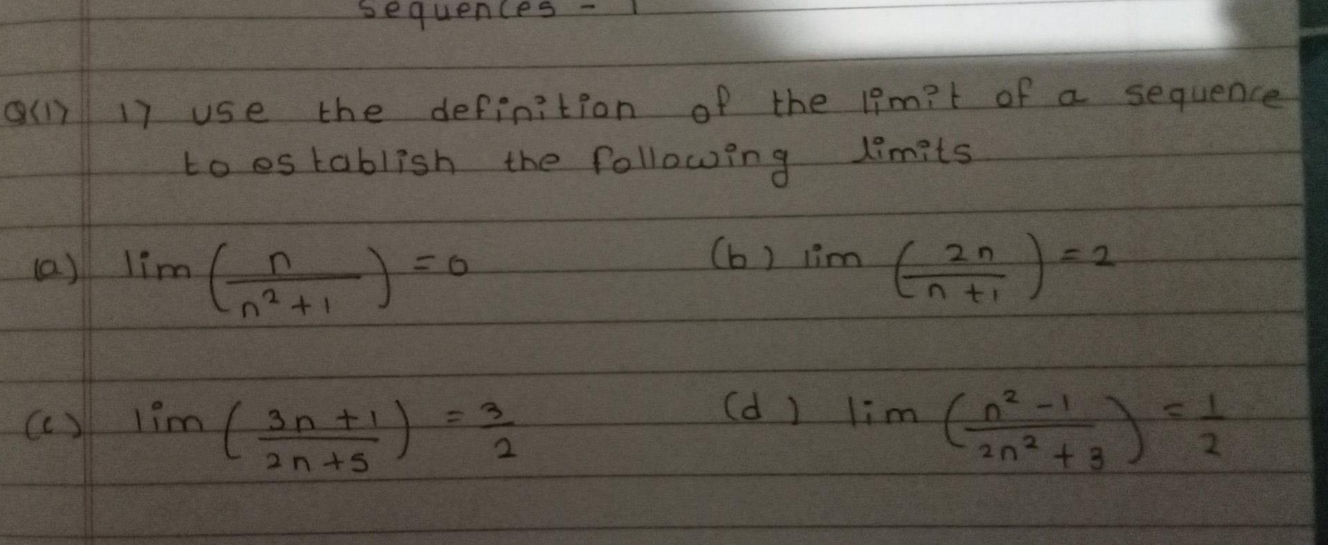 Solved Q(1) 1) use the definition of the limit of a sequence | Chegg.com