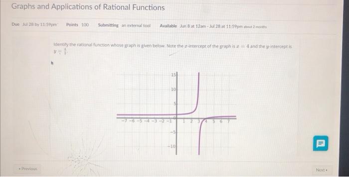 Solved Graphs and Applications of Rational Functions Doe Je | Chegg.com