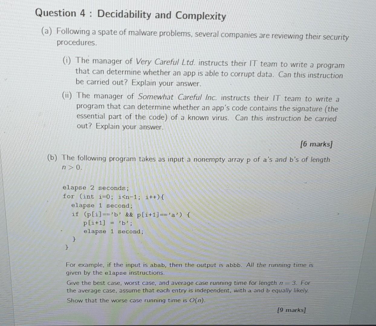 Question 4 : Decidability and Complexity (a) | Chegg.com