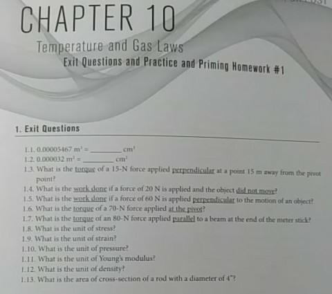 Solved CHAPTER 10 Temperature and Gas Laws Exit Questions | Chegg.com