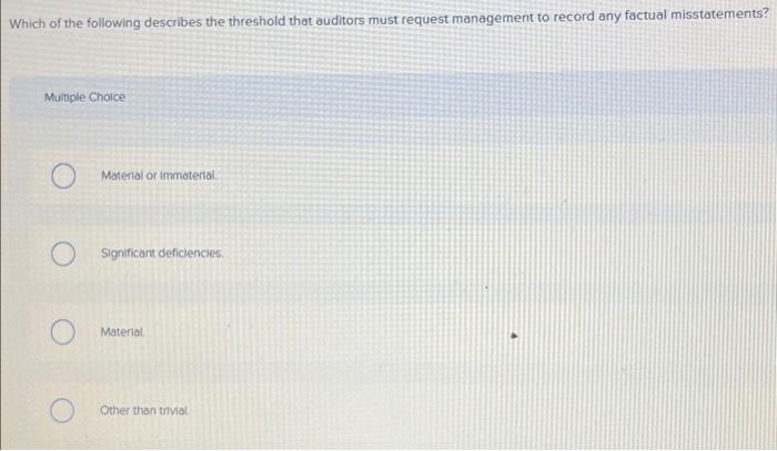 Solved Which of the following describes the threshold that | Chegg.com
