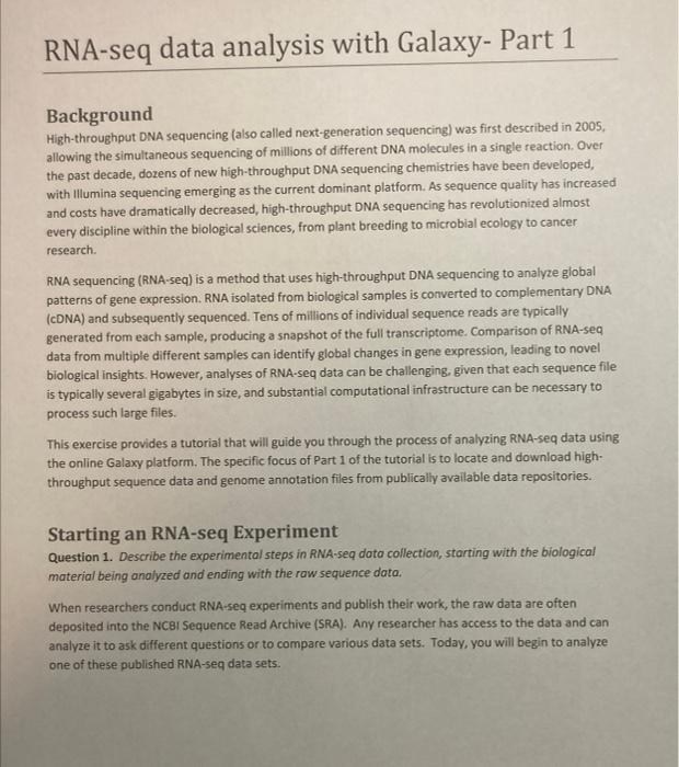Solved Background High Throughput Dna Sequencing Also