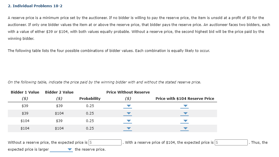 Solved Individual Problems 18-2A reserve price is a minimum | Chegg.com