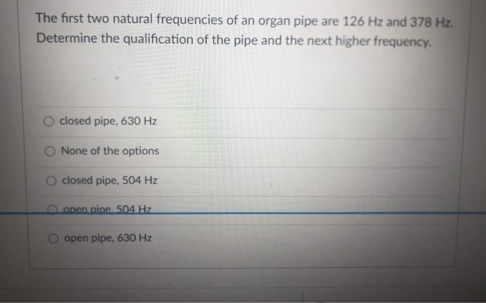 Solved The first two natural frequencies of an organ pipe | Chegg.com