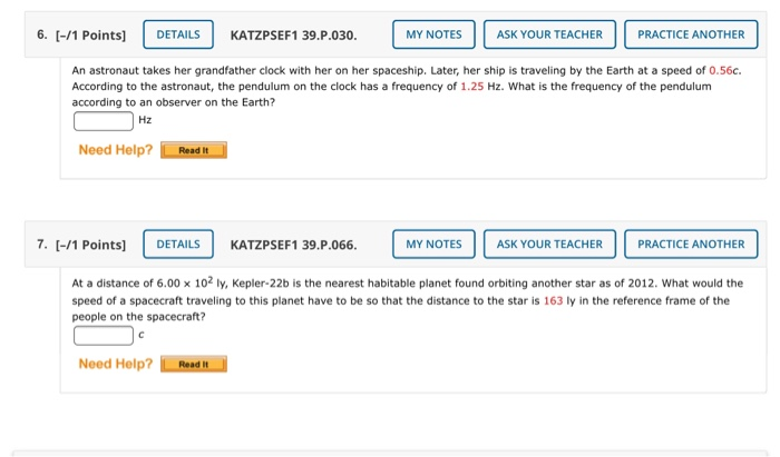 Solved 6. (-/1 Points) DETAILS KATZPSEF1 39.P.030. MY NOTES | Chegg.com Solved 6. (-/1 Points) DETAILS KATZPSEF1 39.P.030. MY NOTES | Chegg.com
