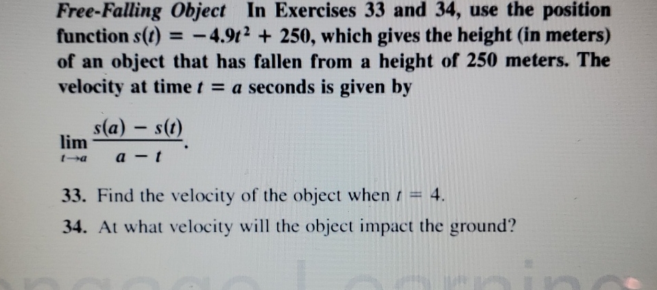 Solved Free-Falling Object In Exercises 33 ﻿and 34, ﻿use the | Chegg.com