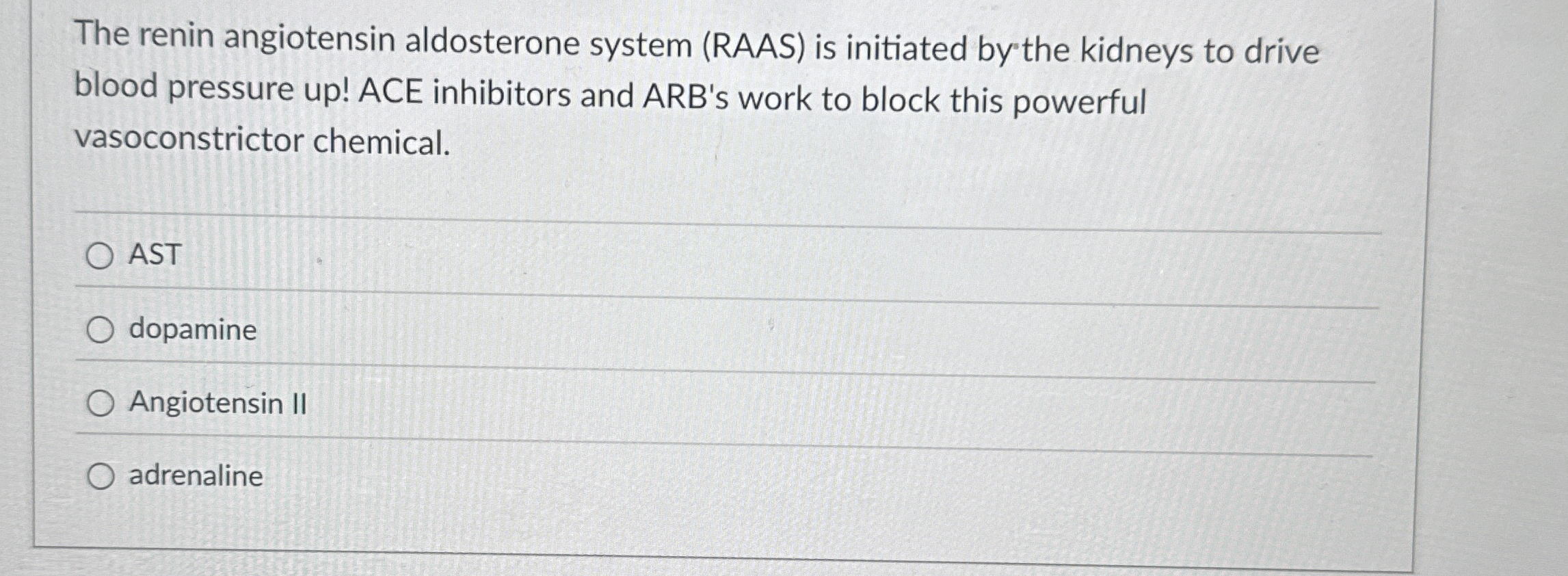 Solved The renin angiotensin aldosterone system (RAAS) ﻿is | Chegg.com