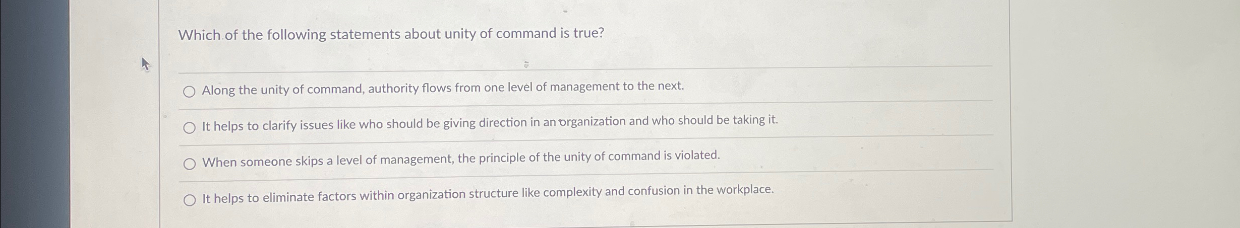 Solved Which of the following statements about unity of | Chegg.com