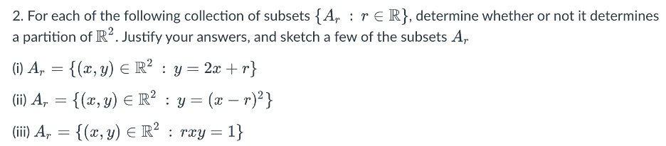 Solved For each of the following collection of subsets | Chegg.com