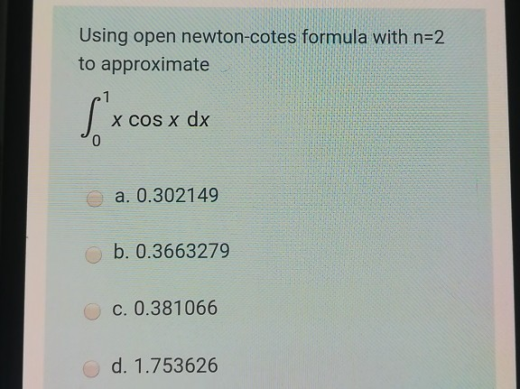 Solved Using open newton-cotes formula with n=2 to | Chegg.com