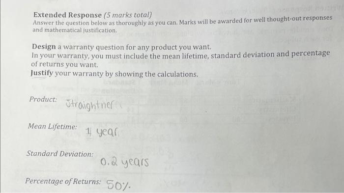 Solved Extended Response (5 marks total) Answer the question | Chegg.com