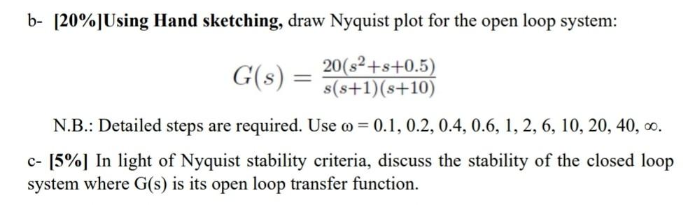 Solved b- [20%]Using Hand sketching, draw Nyquist plot for | Chegg.com