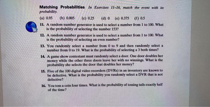 Solved Matching Probabilities In Exercises 11-16, match the | Chegg.com
