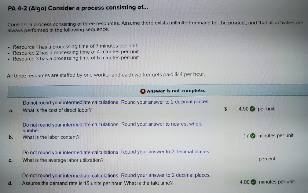 Solved PA 4-2 (Algo) Consider a process consisting of... | Chegg.com
