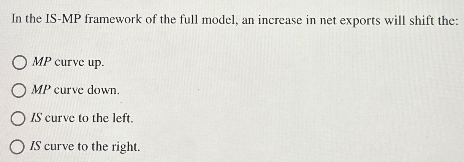 Solved In the IS-MP framework of the full model, an increase | Chegg.com