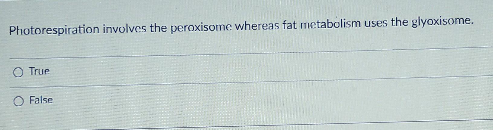 Solved Photorespiration involves the peroxisome whereas fat | Chegg.com