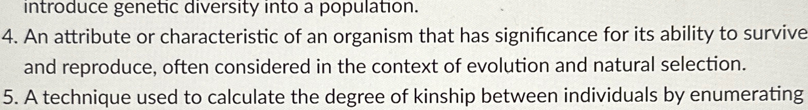 Solved 4. ﻿An attribute or characteristic of an organism | Chegg.com