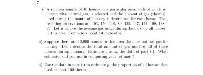 Solved i) A random sample of 10 houses in a particular area, | Chegg.com