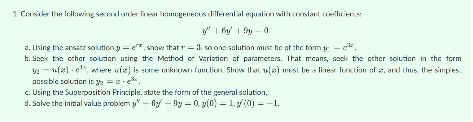 Solved Consider The Following Second Order Linear