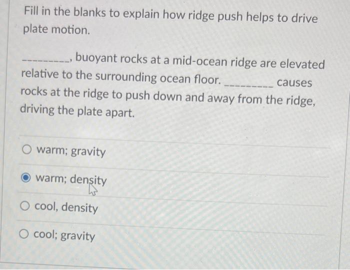 Solved Fill in the blanks to explain how ridge push helps to | Chegg.com
