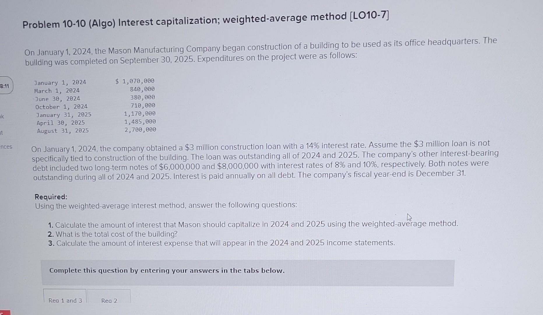 Solved Problem 10-10 (Algo) Interest capitalization; | Chegg.com