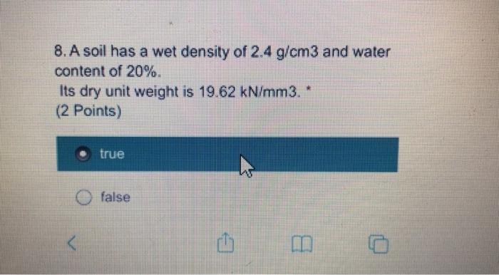 Solved A soil has a wet density of 2.4g/cm3 and water | Chegg.com