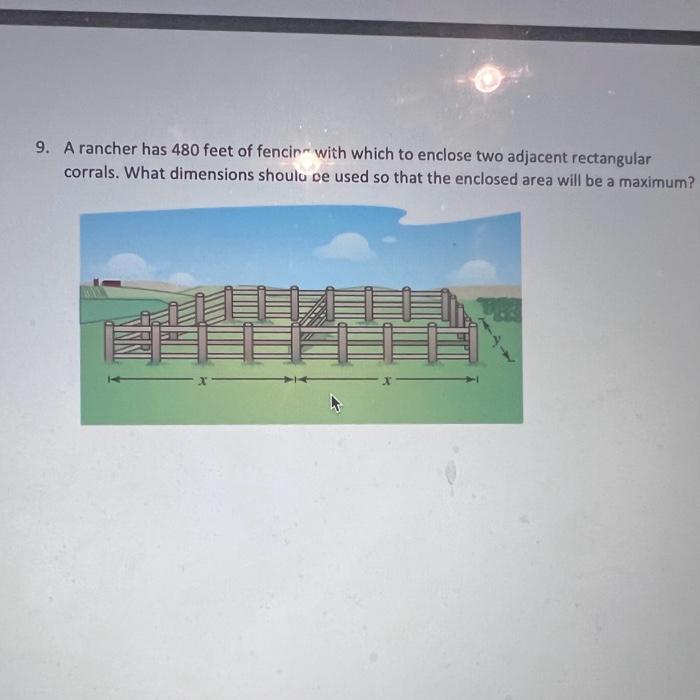 Solved 9. A rancher has 480 feet of fencing with which to | Chegg.com