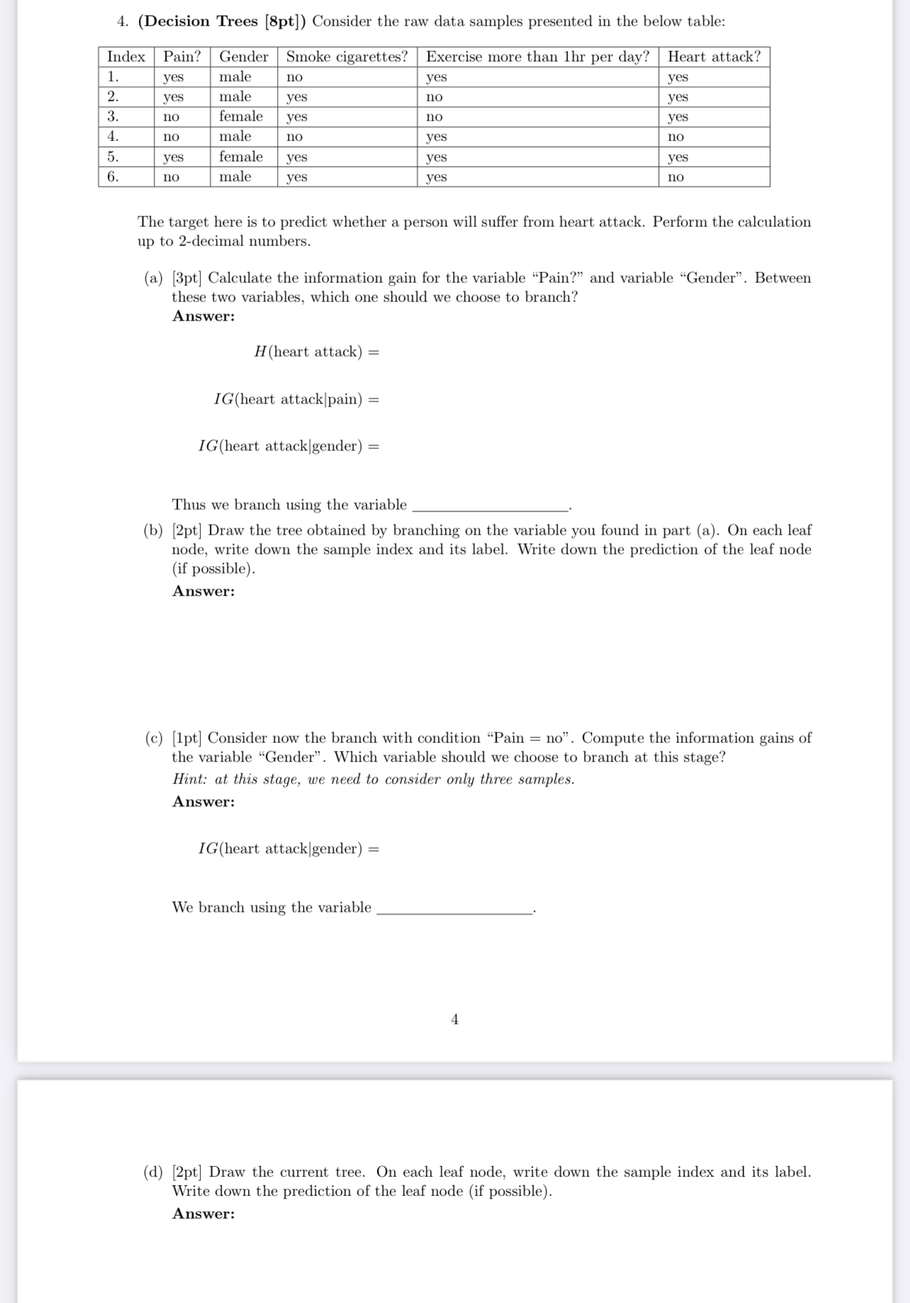Solved (Decision Trees [8pt]) ﻿Consider the raw data samples | Chegg.com