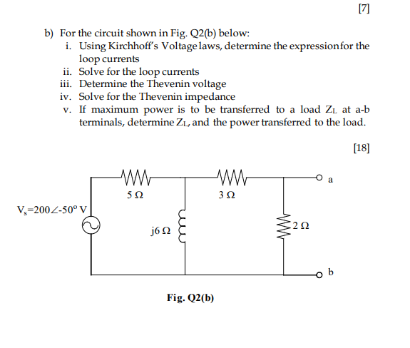 Solved [7] ﻿b) ﻿For the circuit shown in Fig. Q2(b) ﻿below: | Chegg.com