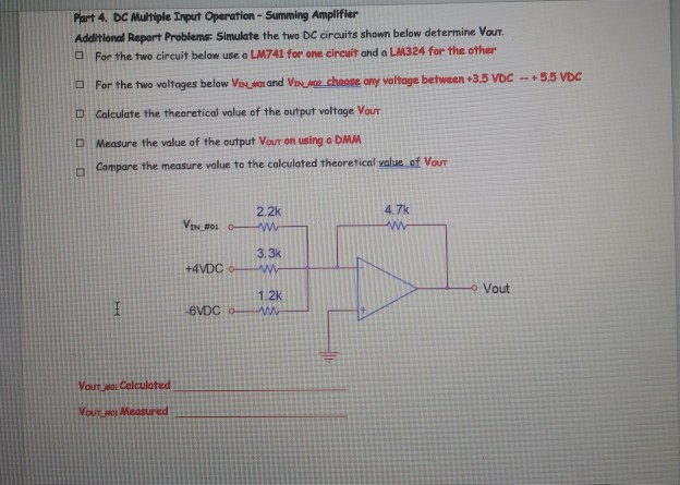 Solved Part 4. DC Multiple Input Operation - Summing | Chegg.com