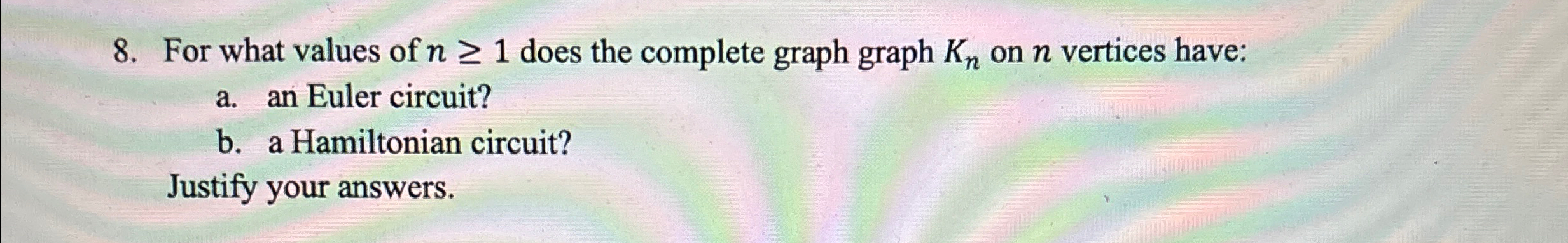 Solved For what values of n≥1 ﻿does the complete graph graph | Chegg.com
