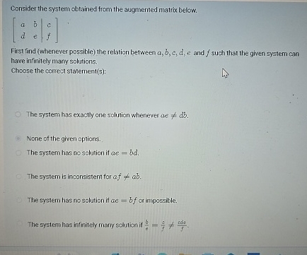 Consider the system obtained from the augmented | Chegg.com