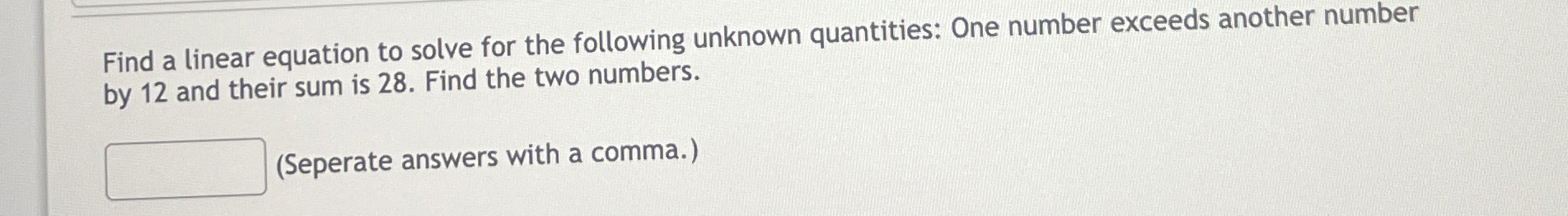 Solved Find a linear equation to solve for the following | Chegg.com