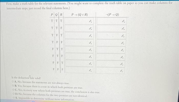 Solved First, make a truth table for the relevant | Chegg.com