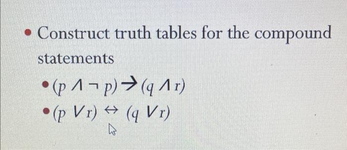 Solved Construct truth tables for the compound statements | Chegg.com