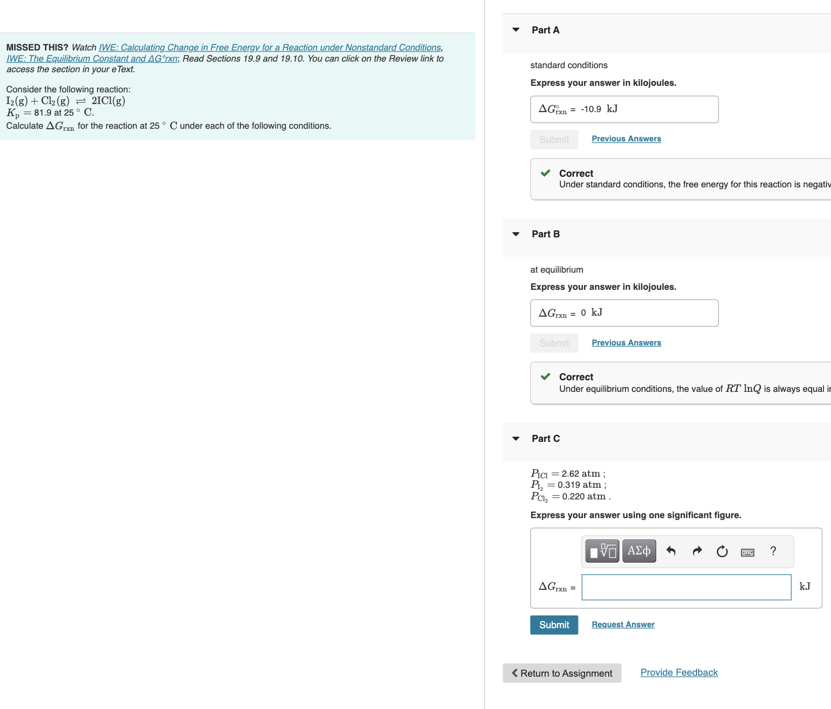 Solved Part AMISSED THIS? Watch IWE: Calculating Change in | Chegg.com