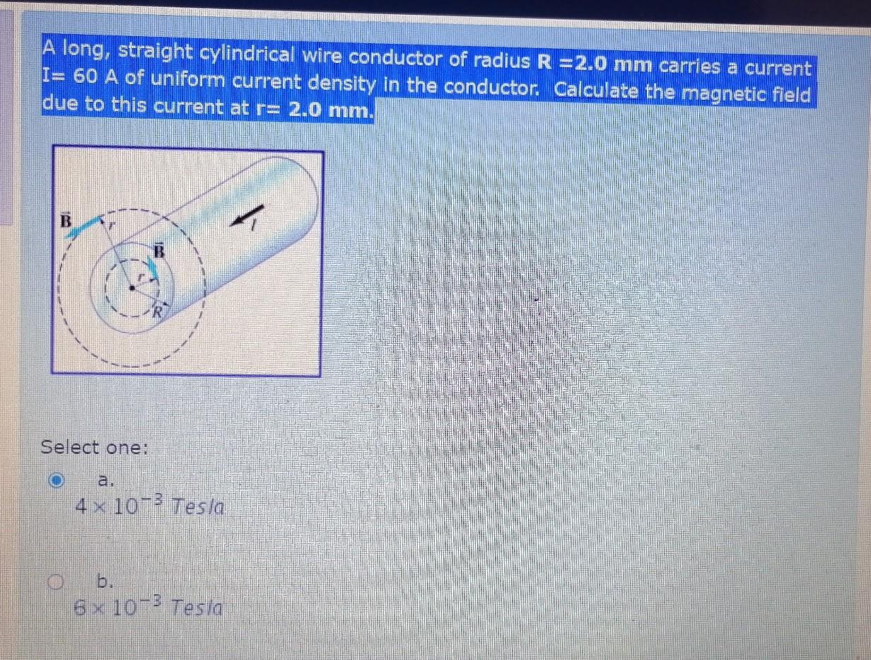 Solved A long, straight cylindrical wire conductor of radius | Chegg.com