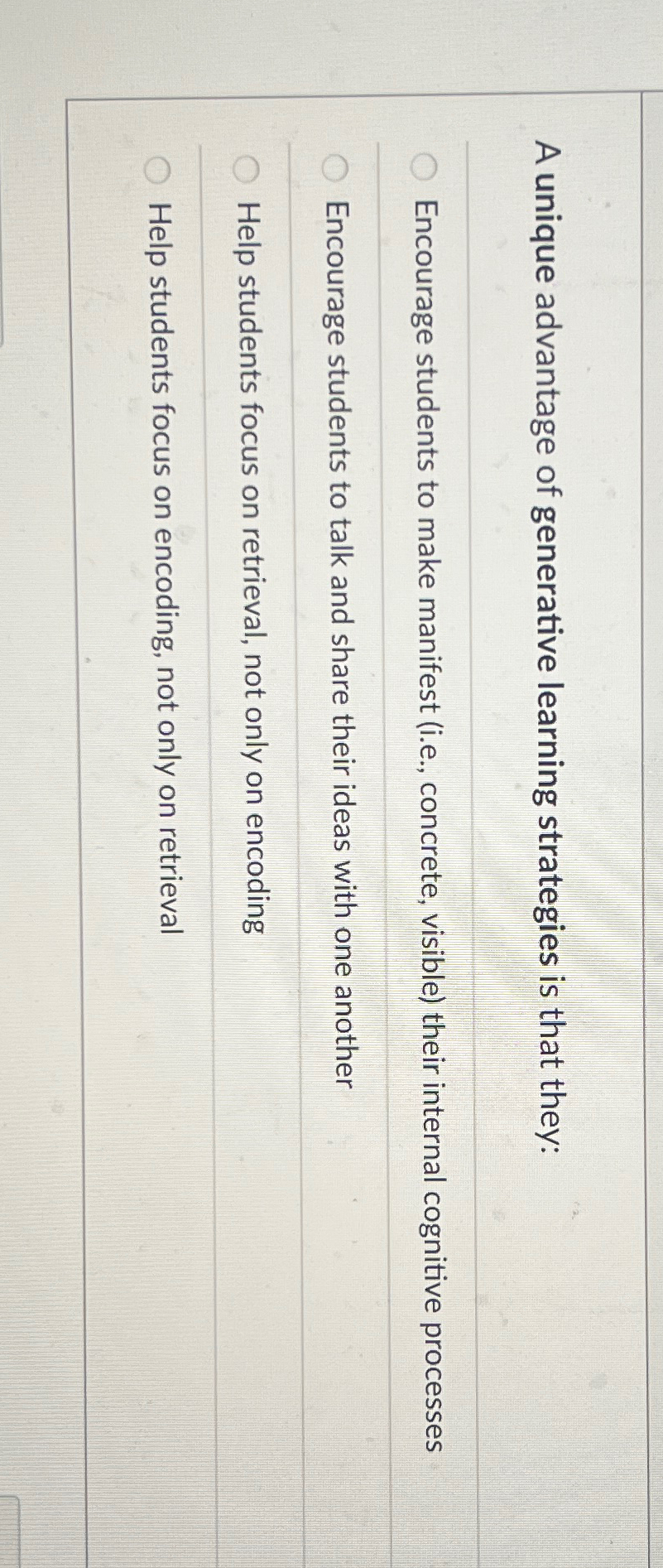 Solved A unique advantage of generative learning strategies | Chegg.com