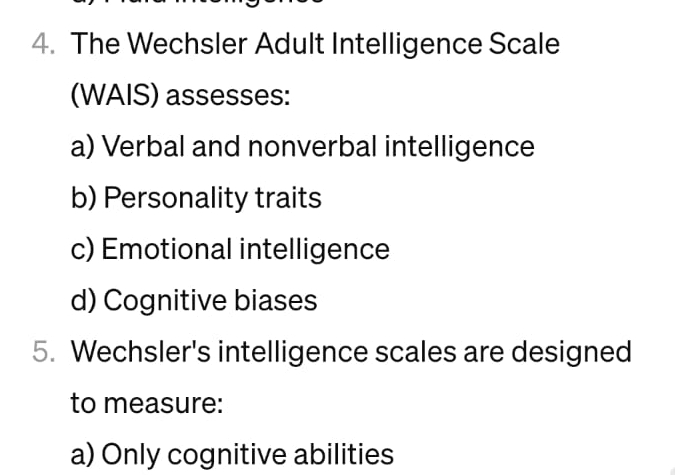 Solved The Wechsler Adult Intelligence Scale (WAIS) | Chegg.com