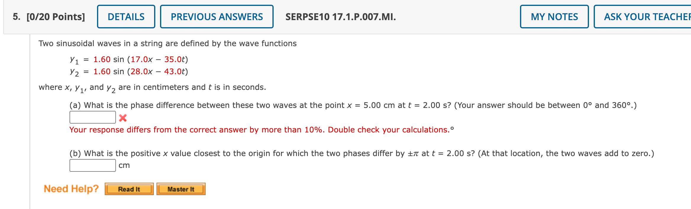 Solved Two sinusoidal waves in a string are defined by the | Chegg.com