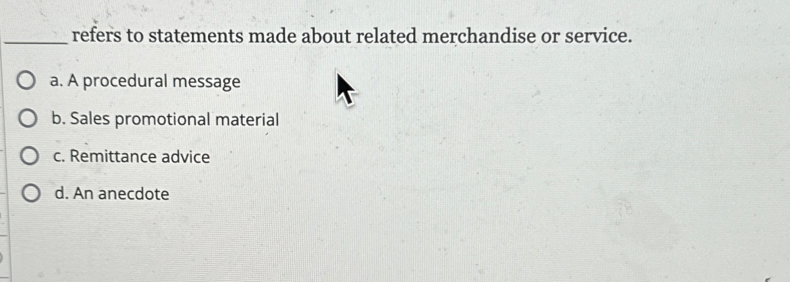 Solved refers to statements made about related merchandise | Chegg.com