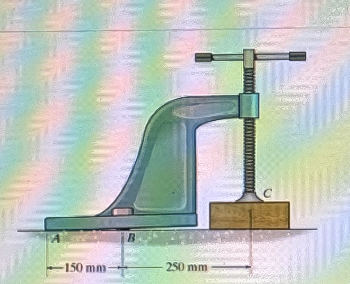 Solved The hold-down clamp exerts a compressive force of 320 | Chegg.com