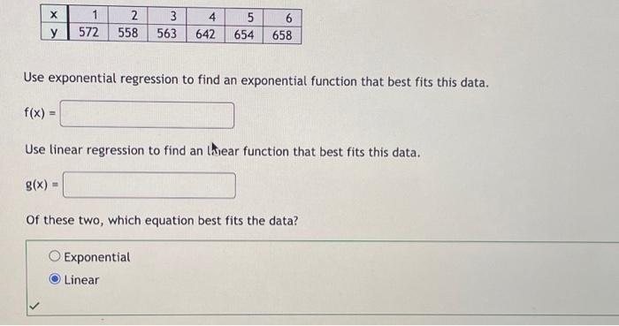 Solved Use exponential regression to find an exponential | Chegg.com