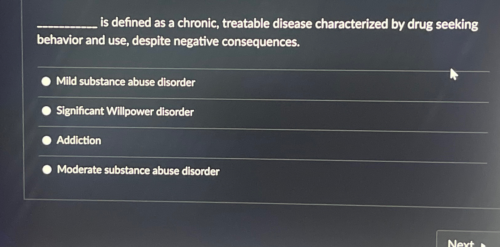 Solved q, ﻿is defined as a chronic, treatable disease | Chegg.com