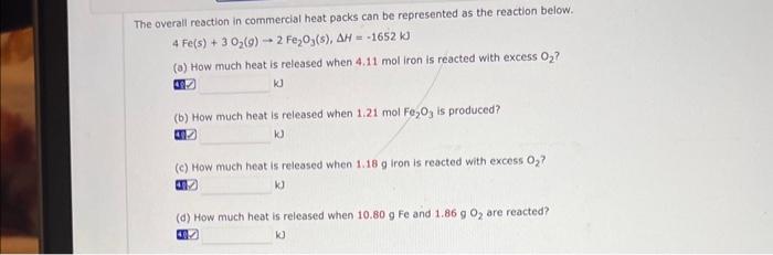 Solved e overall reaction in commercial heat packs can be | Chegg.com