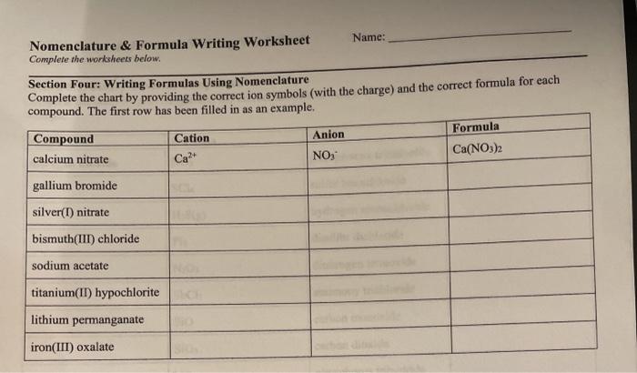 Solved Nomenclature & Formula Writing Worksheet Name: | Chegg.com