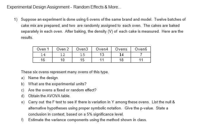 Solved Plz do all the parts: Experimental Design | Chegg.com